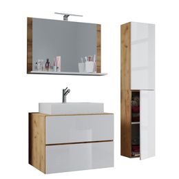 Vcm Badblock Lendas L 80cm Unterschrank + Spiegel + 1 Seitenschrank Honig-Eiche/Weiß