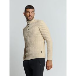 NO EXCESS Rollkragenpullover &raquo;Jacquard-Pullover mit Halbknopfleiste&laquo; dunkelbeige S S Hochwertiger Jacquard-Strick