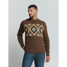 NO EXCESS Rundhalspullover &raquo;Jacquard-Pullover mit Seide&laquo; braun XL XL Geometrisches Strickmuster