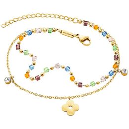 JULIE JULSEN Fu&szlig;kette &raquo;Edelstahl vergoldet Gl&auml;nzend 27 Zirkonia und bunte Perlen&laquo; mehrfarbig 27cm Bezaubernde Fu&szlig;kette aus Edelstahl zweireihig