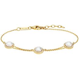 JULIE JULSEN Armband »925/- Sterling Silber vergoldet Perle und Zirkonia« gelb + weiß 19cm Elegantes Perlenarmband aus 925/- Sterling Silber vergoldet