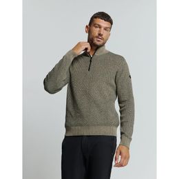 NO EXCESS Rollkragenpullover &raquo;Halber Rei&szlig;verschluss Pullover Melange&laquo; taupe XXL XXL Rollkragenpullover f&uuml;r M&auml;nner aus weichem Wollmischgewebe
