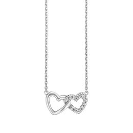 JULIE JULSEN Collierkettchen &raquo;925/- Sterling Silber rhodiniert 2 Herzen&laquo; wei&szlig; 42cm Zartes Collier aus 925/- Sterling Silber rhodiniert