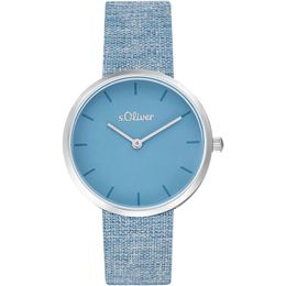 s.Oliver Quarzuhr Armbanduhr, Damenuhr, analog, Textilarmband blau Aparte Damenarmbanduhr