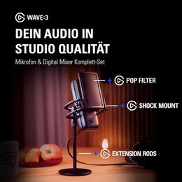 Elgato Mikrofon »Softbundle Wave:3« schwarz Pop Filter: zweilagiges Stahlgeflecht für optimale Luftstromdiffusion, um Knall- und Zischgeräusche...