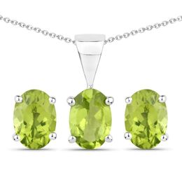 VIRA JEWELS Paar Ohrstecker »Silber 925 rhodiniert Ohrringe und Halskette mit echtem Peridot« weiß + grün one-size Edles Damen-Schmuckset aus...