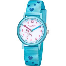 Regent Uhren REGENT Quarzuhr &raquo;3175.14.14, F1208&laquo; Armbanduhr, Kinderuhr, Lernuhr, M&auml;dchen, Schulanfang, Geschenkidee blau-t&uuml;rkis Modische M&auml;dchenarmbanduhr
