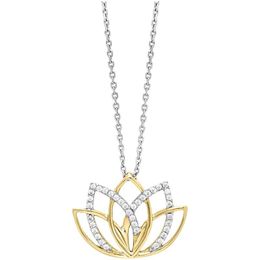 JULIE JULSEN Kette mit Anh&auml;nger &raquo;925/- Sterling Silber teils vergoldet Lotusbl&uuml;te Zirkonia&laquo; mehrfarbig 42,0cm Ausgefallenes Collier aus 925/-...