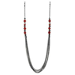 Steuer Collierkettchen &raquo;Brillenkette&laquo; schwarz 76cm Lange, mehrreihige Kette aus schwarzem Metall, verziert mit Schmuckperlen in rot, wei&szlig; und gl&auml;n