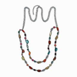 Steuer Lange Kette »Modekette Muschel multi color« Silbergrau 99cm Aufwendige Modekette mit bunten Muschelelementen an Panzerkette