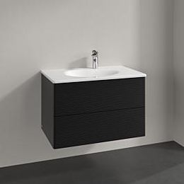 Villeroy & Boch Villeroy und Boch Antao Waschtisch-Unterschrank L04100PD 78,8x50,4x49,6cm, mit Frontstruktur, black matt lacquer, Mit Beleuchtung