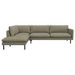 Ecksofa FLEXLUX "Bolzano" Sofas Gr. B/H/T: 295cm x 61cm x 222cm, Bouclé, lange Ottomane links, grün (fall green) Sitzaufbau mit Kaltschaum & Stahl-Wellen, loose Sitz -& Rückenkissen