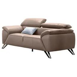 2-Sitzer NICOLETTI HOME Sofas Gr. B/H/T: 180cm x 72cm x 107cm, Leder BOTERO, grau (taupe) Breite 180 cm, inklusive Kopfteilverstellung