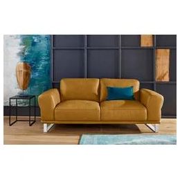 2-Sitzer W.Schillig "montanaa" Sofas Gr. B/H/T: 192cm x 78cm x 94cm, Longlife Xtra-Leder Z69, gelb (kurkuma z69) mit Metallkufen in Chrom glänzend, Breite 192 cm