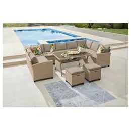 Gartenlounge-Set Konifera "Rotterdam" Sitzmöbel-Sets grau (grau-beige) Gartenmöbel-Set Polyrattan, Stahl, Tischplatte aus Nonwood