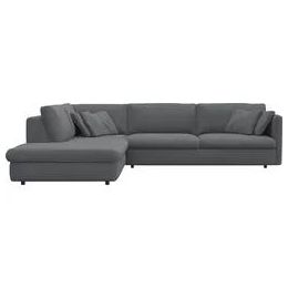 Ecksofa FLEXLUX "Lovane" Sofas Gr. B/H/T: 328cm x 84cm x 272cm, Lederoptik, lange Ottomane links, grau (elephant grey) Weich & anschmiegsam, große Sitztiefe auf Kaltschaum, Dekokissen inkl.