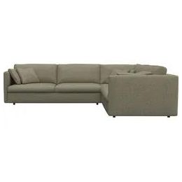 Ecksofa FLEXLUX "Lovane" Sofas Gr. B/H/T: 328cm x 84cm x 295cm, Bouclé, Schenkel rechts, grün (fall grün) Weich & anschmiegsam, große Sitztiefe auf Kaltschaum, Dekokissen inkl.