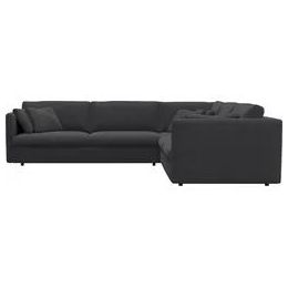 Ecksofa FLEXLUX "Lovane" Sofas Gr. B/H/T: 328cm x 84cm x 295cm, Lederoptik, Schenkel rechts, grau (shark grey) Weich & anschmiegsam, große Sitztiefe auf Kaltschaum, Dekokissen inkl.