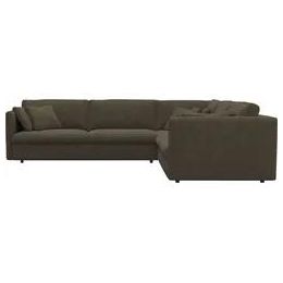 Ecksofa FLEXLUX "Lovane" Sofas Gr. B/H/T: 328cm x 84cm x 295cm, Lederoptik, Schenkel rechts, braun (camel brown) Weich & anschmiegsam, große Sitztiefe auf Kaltschaum, Dekokissen inkl.