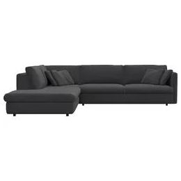 Ecksofa FLEXLUX "Lovane" Sofas Gr. B/H/T: 328cm x 84cm x 272cm, Lederoptik, lange Ottomane links, grau (shark grey) Weich & anschmiegsam, große Sitztiefe auf Kaltschaum, Dekokissen inkl.