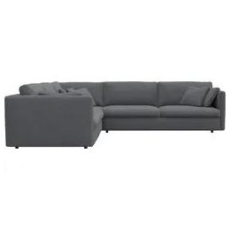 Ecksofa FLEXLUX "Lovane" Sofas Gr. B/H/T: 328cm x 84cm x 295cm, Lederoptik, Schenkel links, grau (elephant grey) Weich & anschmiegsam, große Sitztiefe auf Kaltschaum, Dekokissen inkl.