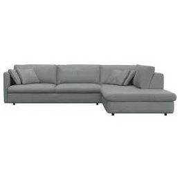 Ecksofa FLEXLUX "Lovane" Sofas Gr. B/H/T: 328cm x 84cm x 272cm, Bouclé, lange Ottomane rechts, blau (sky blau) Weich & anschmiegsam, große Sitztiefe auf Kaltschaum, Dekokissen inkl.