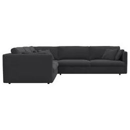 Ecksofa FLEXLUX "Lovane" Sofas Gr. B/H/T: 328cm x 84cm x 295cm, Lederoptik, Schenkel links, schwarz (gorilla black) Weich & anschmiegsam, große Sitztiefe auf Kaltschaum, Dekokissen inkl.