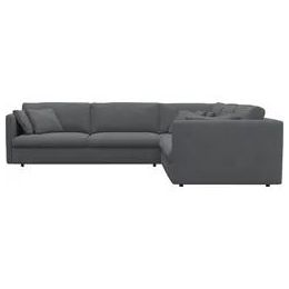 Ecksofa FLEXLUX "Lovane" Sofas Gr. B/H/T: 328cm x 84cm x 295cm, Lederoptik, Schenkel rechts, grau (elephant grey) Weich & anschmiegsam, große Sitztiefe auf Kaltschaum, Dekokissen inkl.