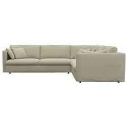 Ecksofa FLEXLUX "Lovane" Sofas Gr. B/H/T: 328cm x 84cm x 295cm, Chenille, Schenkel rechts, beige (sandy beige) Weich & anschmiegsam, große Sitztiefe auf Kaltschaum, Dekokissen inkl.