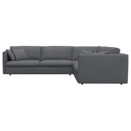 Ecksofa FLEXLUX "Lovane" Sofas Gr. B/H/T: 328cm x 84cm x 295cm, Bouclé, Schenkel rechts, blau (navy blau) Weich & anschmiegsam, große Sitztiefe auf Kaltschaum, Dekokissen inkl.