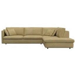 Ecksofa FLEXLUX "Lovane" Sofas Gr. B/H/T: 328cm x 84cm x 272cm, Bouclé, lange Ottomane rechts, gelb (mustard yellow) Weich & anschmiegsam, große Sitztiefe auf Kaltschaum, Dekokissen inkl.