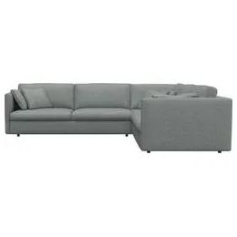 Ecksofa FLEXLUX "Lovane" Sofas Gr. B/H/T: 328cm x 84cm x 295cm, Bouclé, Schenkel rechts, blau (sky blau) Weich & anschmiegsam, große Sitztiefe auf Kaltschaum, Dekokissen inkl.