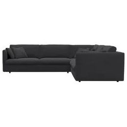 Ecksofa FLEXLUX "Lovane" Sofas Gr. B/H/T: 328cm x 84cm x 295cm, Lederoptik, Schenkel rechts, schwarz (gorilla black) Weich & anschmiegsam, große Sitztiefe auf Kaltschaum, Dekokissen inkl.