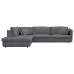 Ecksofa FLEXLUX "Lovane" Sofas Gr. B/H/T: 328cm x 84cm x 272cm, Bouclé, lange Ottomane links, blau (navy blau) Weich & anschmiegsam, große Sitztiefe auf Kaltschaum, Dekokissen inkl.