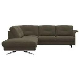 Ecksofa FLEXLUX "Glow, super bequem durch hochwertigem Sitzaufbau mit Federkern, L-Form" Sofas Gr. B/H/T: 236cm x 81cm x 224cm, Lederoptik, Ottomane rechts, Armlehnen in Walnuss, braun (camel brown) Modernes skandinavisches Design