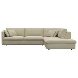 Ecksofa FLEXLUX "Lovane" Sofas Gr. B/H/T: 328cm x 84cm x 272cm, Chenille, lange Ottomane rechts, beige (sandy beige) Weich & anschmiegsam, große Sitztiefe auf Kaltschaum, Dekokissen inkl.