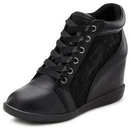 Sneaker Lascana Gr. 38, schwarz Damen Schuhe Ankleboots Sneaker high Freizeitschuh, Halbschuh mit innenliegendem Keilabsatz, Spitzendetails