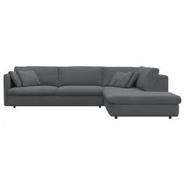 Ecksofa FLEXLUX "Lovane" Sofas Gr. B/H/T: 328cm x 84cm x 272cm, Lederoptik, lange Ottomane rechts, grau (elephant grey) Weich & anschmiegsam, große Sitztiefe auf Kaltschaum, Dekokissen inkl.