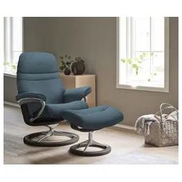 Relaxsessel stressless "Sunrise" Sessel Gr. ROHLEDER Stoff Q2 FARON, Relaxfunktion-Drehfunktion-PlusTMSystem-Gleitsystem-BalanceAdaptTM, B/H/T: 92cm x 105cm x 80cm, blau (petrol q2 faron) mit Signature Base, Größe L, Gestell Wenge