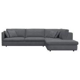 Ecksofa FLEXLUX "Lovane" Sofas Gr. B/H/T: 328cm x 84cm x 272cm, Bouclé, lange Ottomane rechts, blau (navy blau) Weich & anschmiegsam, große Sitztiefe auf Kaltschaum, Dekokissen inkl.