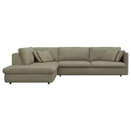 Ecksofa FLEXLUX "Lovane" Sofas Gr. B/H/T: 328cm x 84cm x 272cm, Bouclé, lange Ottomane links, grün (fall grün) Weich & anschmiegsam, große Sitztiefe auf Kaltschaum, Dekokissen inkl.