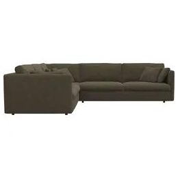 Ecksofa FLEXLUX "Lovane" Sofas Gr. B/H/T: 328cm x 84cm x 295cm, Lederoptik, Schenkel links, braun (camel brown) Weich & anschmiegsam, große Sitztiefe auf Kaltschaum, Dekokissen inkl.