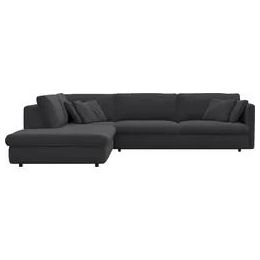 Ecksofa FLEXLUX "Lovane" Sofas Gr. B/H/T: 328cm x 84cm x 272cm, Lederoptik, lange Ottomane links, schwarz (gorilla black) Weich & anschmiegsam, große Sitztiefe auf Kaltschaum, Dekokissen inkl.