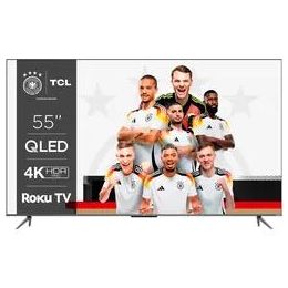 F (A bis G) TCL QLED-Fernseher Fernseher HDR Pro, HDR10+, Dolby Vision, Game Master, HDMI 2.1, ONKYO Sound Gr. 55, silberfarben