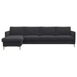 Ecksofa FLEXLUX "Fiore, super Sitzkomfort durch Kaltschaum im Sitz, L-Form" Sofas Gr. B/H/T: 280cm x 85cm x 159cm, Lederoptik, Chaiselongue links, schwarz (gorilla blac) schmale Armlehnen, Füße Alu+ Eiche