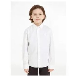 Langarmhemd Tommy Hilfiger "BOYS STRETCH OXFORD SHIRT L/S" Gr. 16 (176), N-Gr, weiß Jungen Hemden Kinder bis 16 Jahre, Button-down-Kragen, Langarm, Logo-Flag