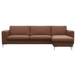 Ecksofa FLEXLUX "Fiore, super Sitzkomfort durch Kaltschaum im Sitz, L-Form" Sofas Gr. B/H/T: 262cm x 85cm x 92cm, Echtleder, Chaiselongue rechts, braun (old chesnut) breite Armlehnen, Füße Alu