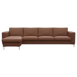 Ecksofa FLEXLUX "Fiore, super Sitzkomfort durch Kaltschaum im Sitz, L-Form" Sofas Gr. B/H/T: 295cm x 85cm x 159cm, Echtleder, Chaiselongue links, braun (old chesnut) breite Armlehnen, Füße Alu