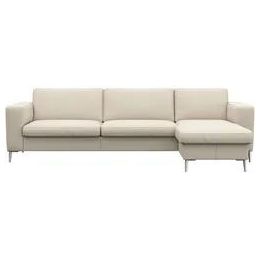 Ecksofa FLEXLUX "Fiore, super Sitzkomfort durch Kaltschaum im Sitz, L-Form" Sofas Gr. B/H/T: 262cm x 85cm x 92cm, Echtleder, Chaiselongue rechts, weiß (warm white) breite Armlehnen, Füße Alu