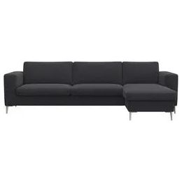 Ecksofa FLEXLUX "Fiore, super Sitzkomfort durch Kaltschaum im Sitz, L-Form" Sofas Gr. B/H/T: 262cm x 85cm x 92cm, Lederoptik, Chaiselongue rechts, schwarz (gorilla blac) breite Armlehnen, Füße Alu